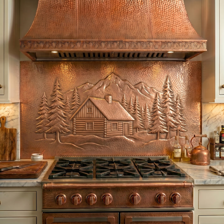 Rustic Lodge Style Copper Kitchen Backsplash | Handmade Copper Stove ...