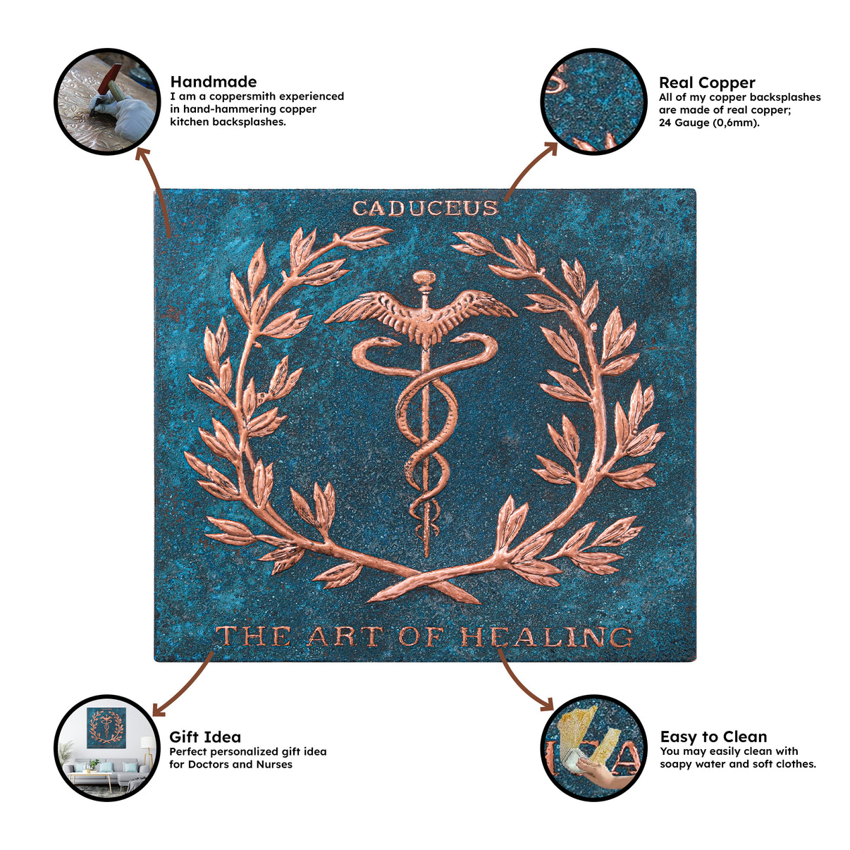 Caduceus Symbol Copper Wall Panel | Natuross